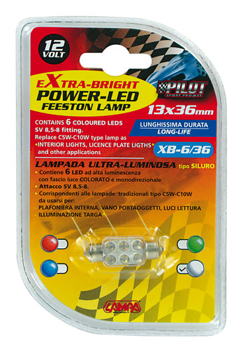 LAMPADA 10X36MM MEGA-BRITE 6 LED 12V BIANCO